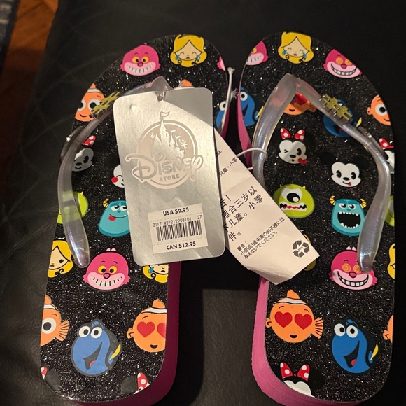 Disney | Shoes | Disney Kids Flip Flops Black With Colorful Characters ...